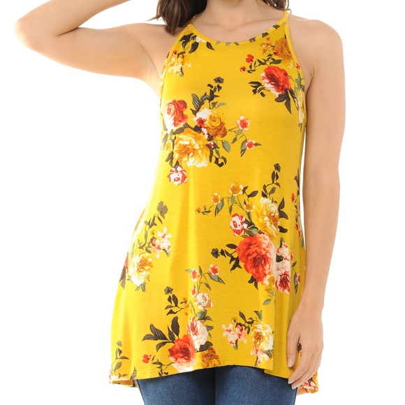 Magic Fit | Tops | Gold Floral Halter Tunicw Key Hole In Back | Poshmark